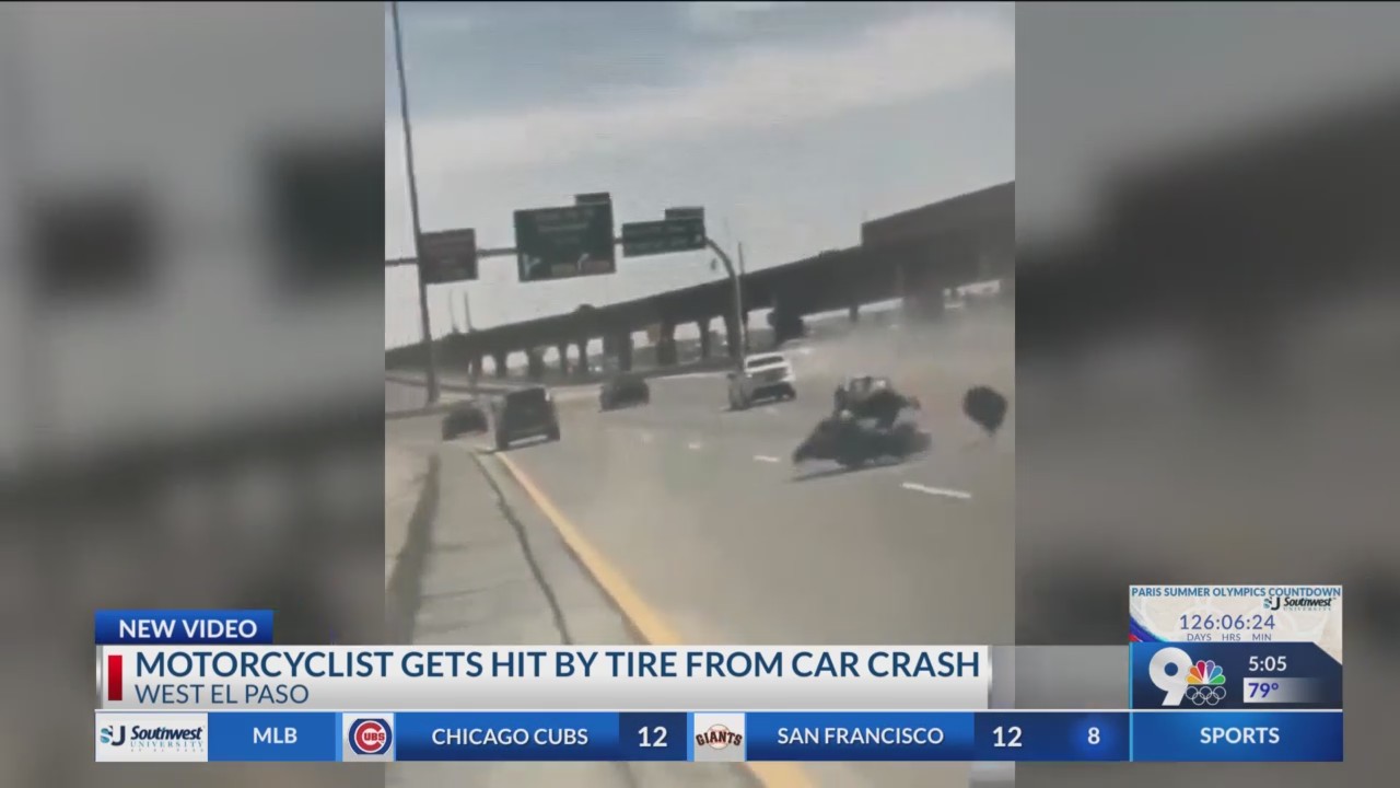 Motorcyclist gets hit by tire from car crash – KTSM 9 News