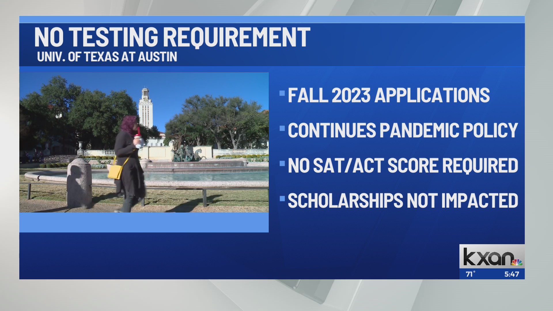 UT makes ACT, SAT test scores optional for fall 2023 applicants – KXAN ...