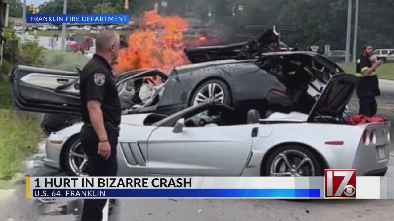 1 injured after BMW crashes off NC overpass, landing on Corvette and ...