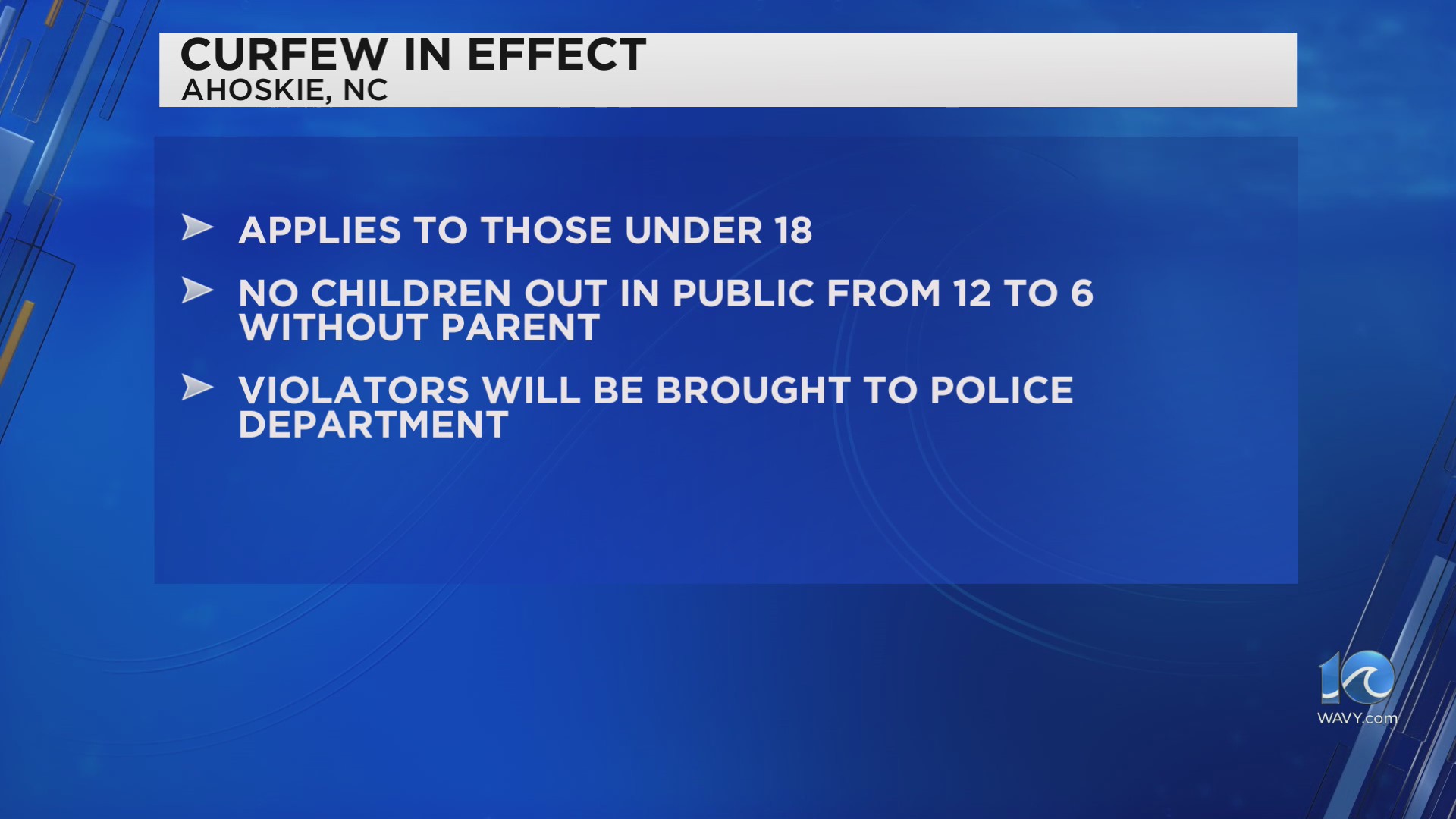 Police: New curfew for those under 18 in Ahoskie – WAVY.com