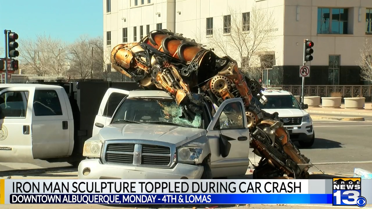 Albuquerque Iron Man sculpture toppled in downtown car crash – KRQE ...