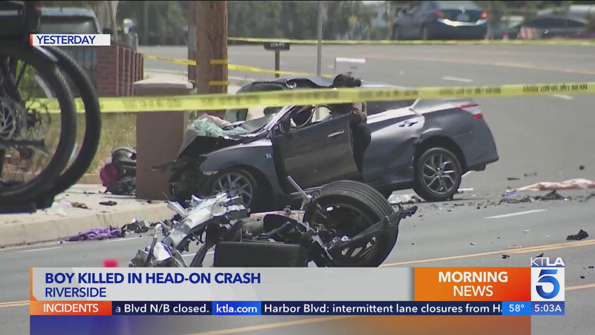 Child killed in Riverside head-on collision; 4 others injured – KTLA