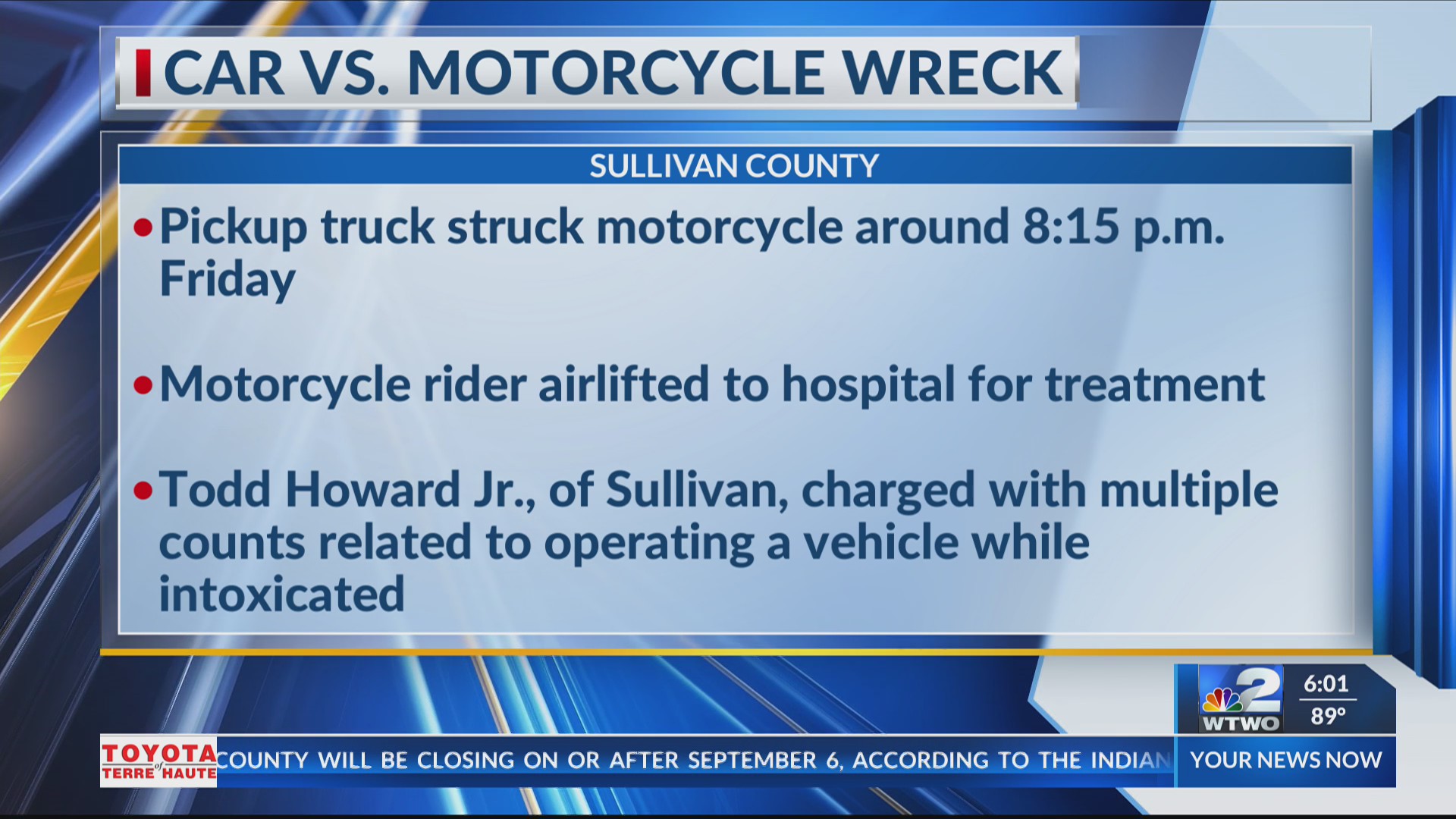 Sullivan man arrested after car vs. motorcycle crash – MyWabashValley.com