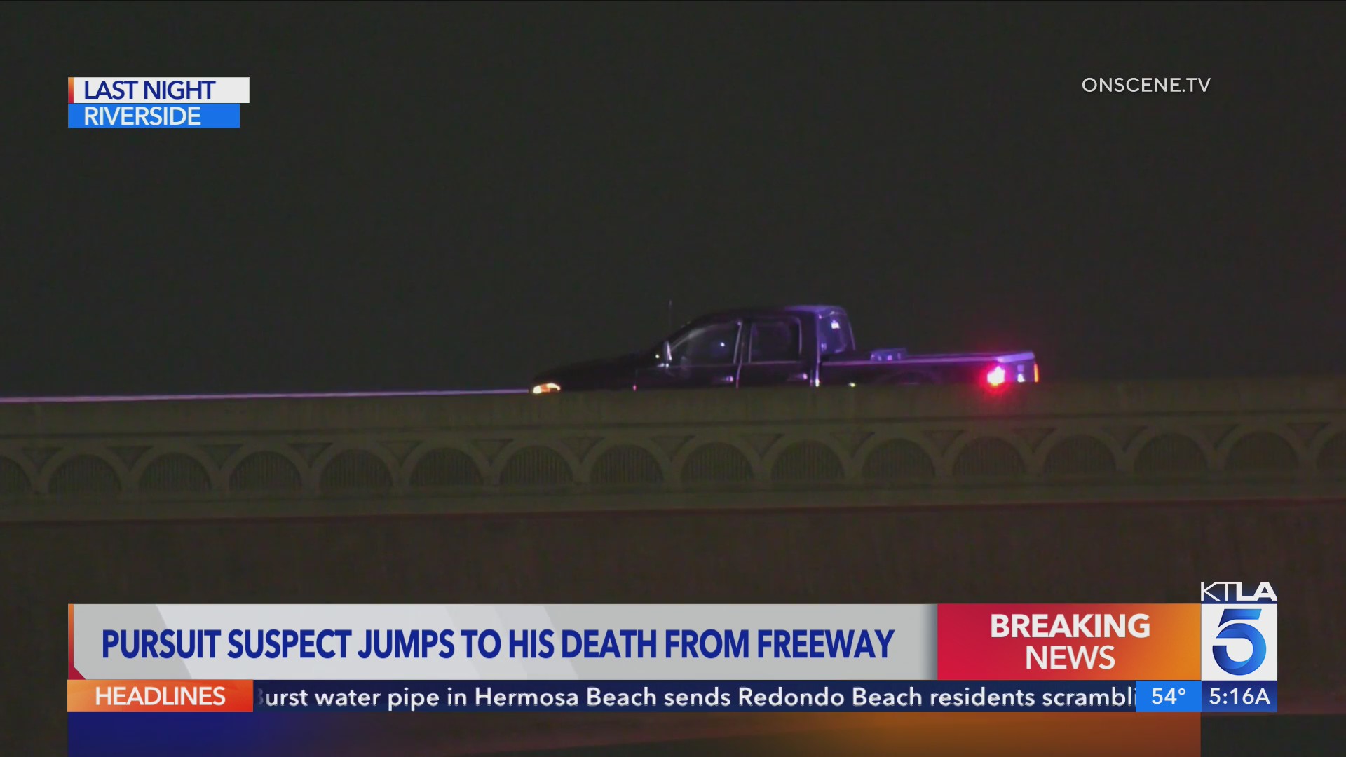 Pursuit suspect dies after jumping from freeway in Riverside – KTLA