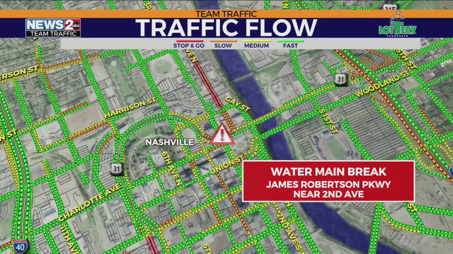 Water main break closes James Robertson Parkway – WKRN News 2