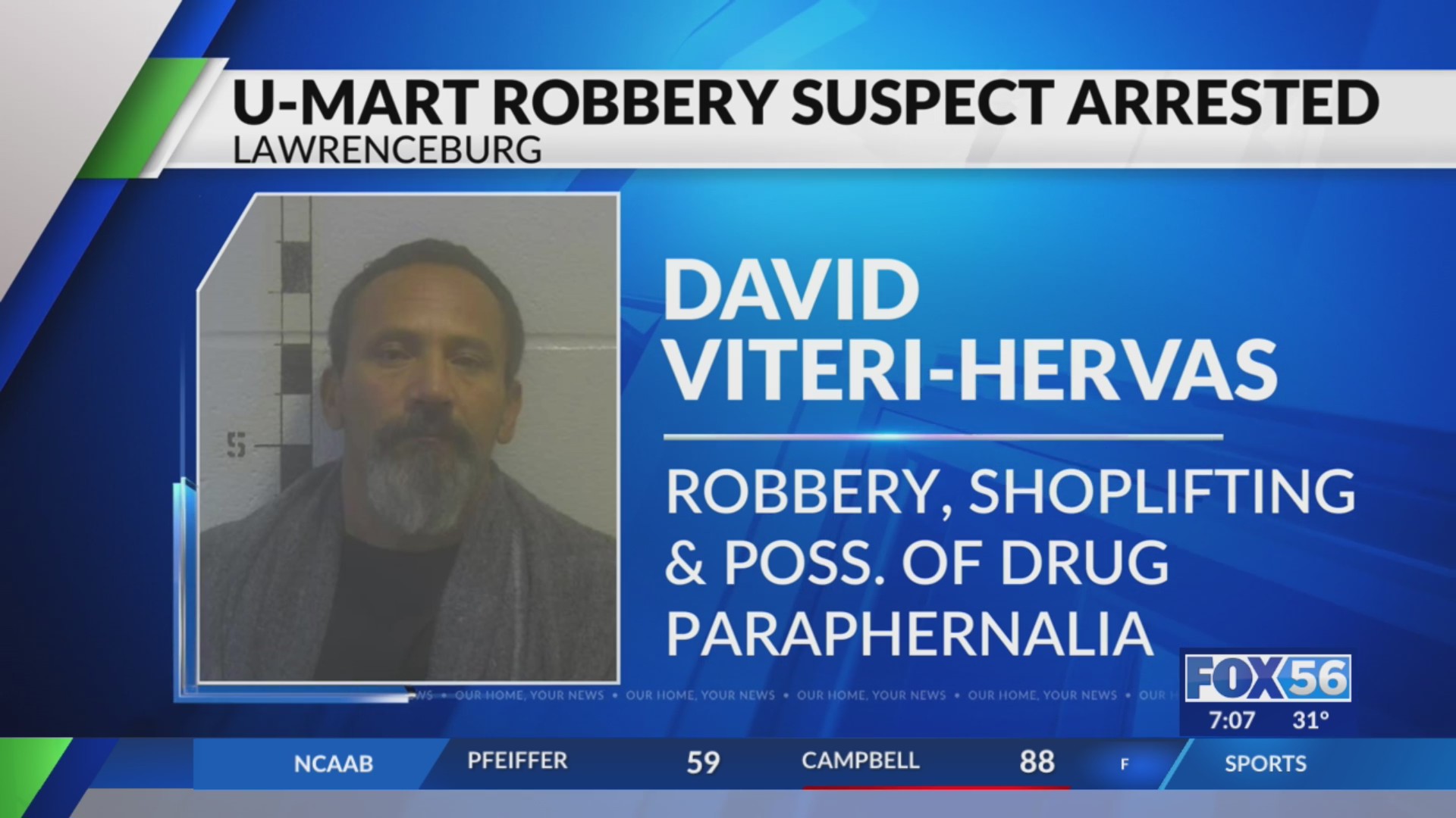 Alleged U-Mart robber arrested at Lawrenceburg Walmart – FOX 56 News