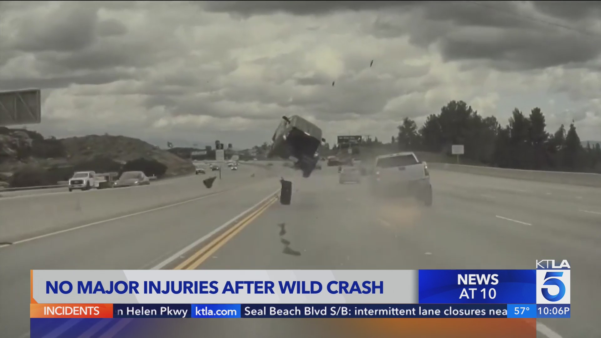 Dash-cam footage captures car being launched into air on 118 Freeway – KTLA