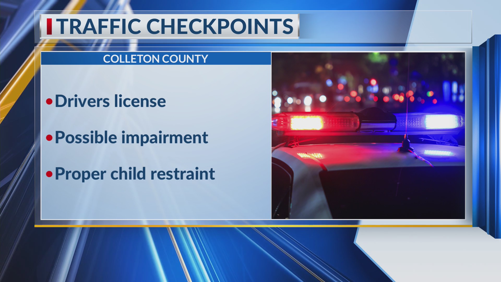 Colleton County to conduct traffic checkpoints this weekend – WCBD News 2