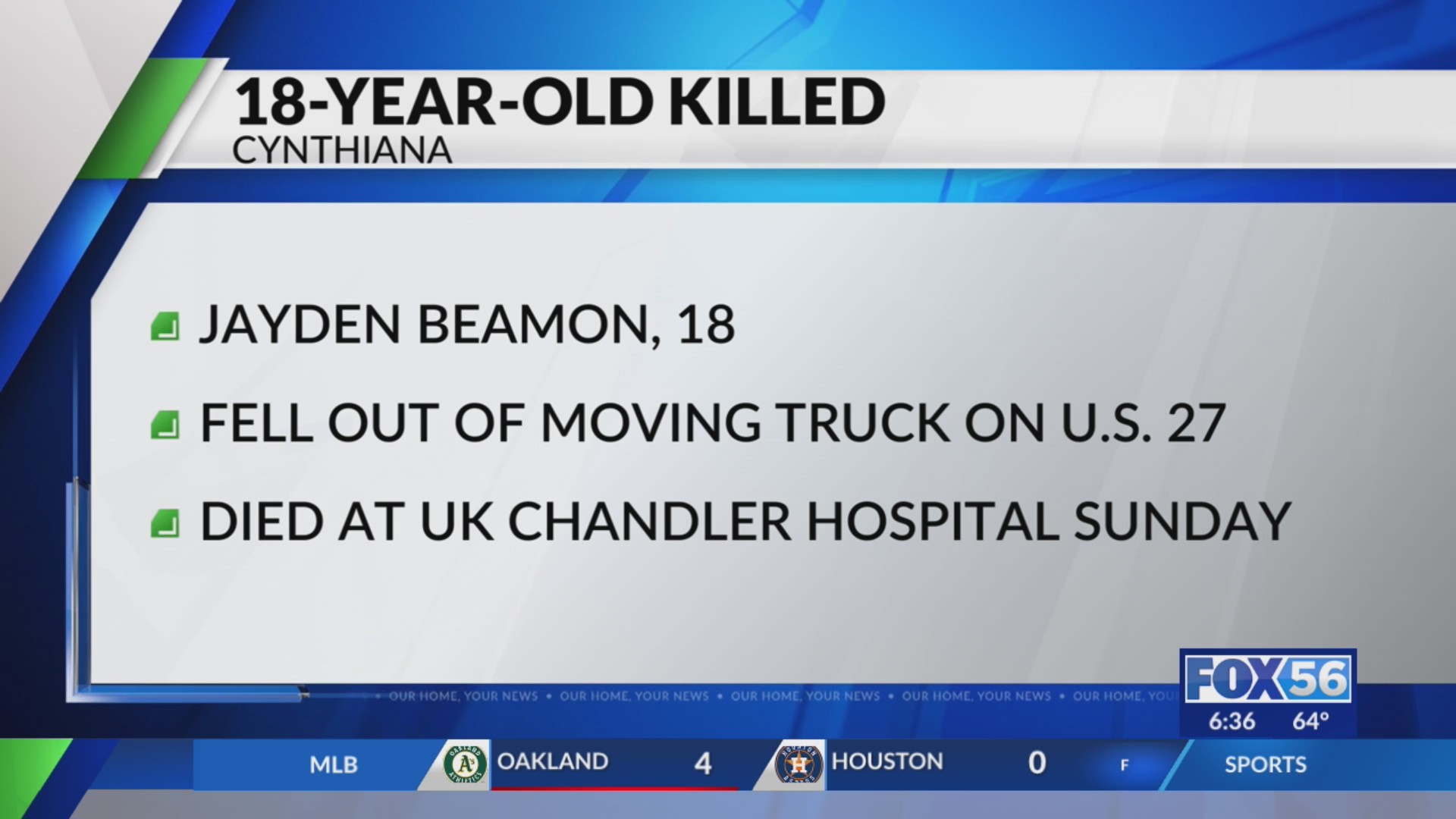 Kentucky teen dies after falling out of pickup truck – FOX 56 News
