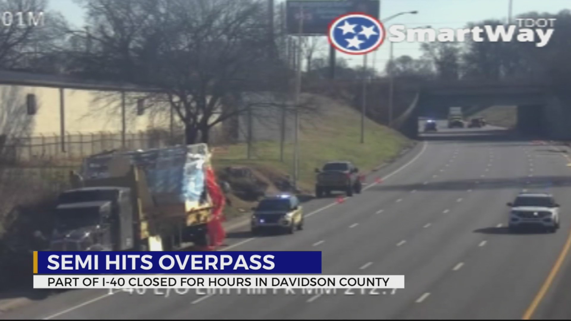 Portion of I-40 reopens after semi strikes overpass – WKRN News 2