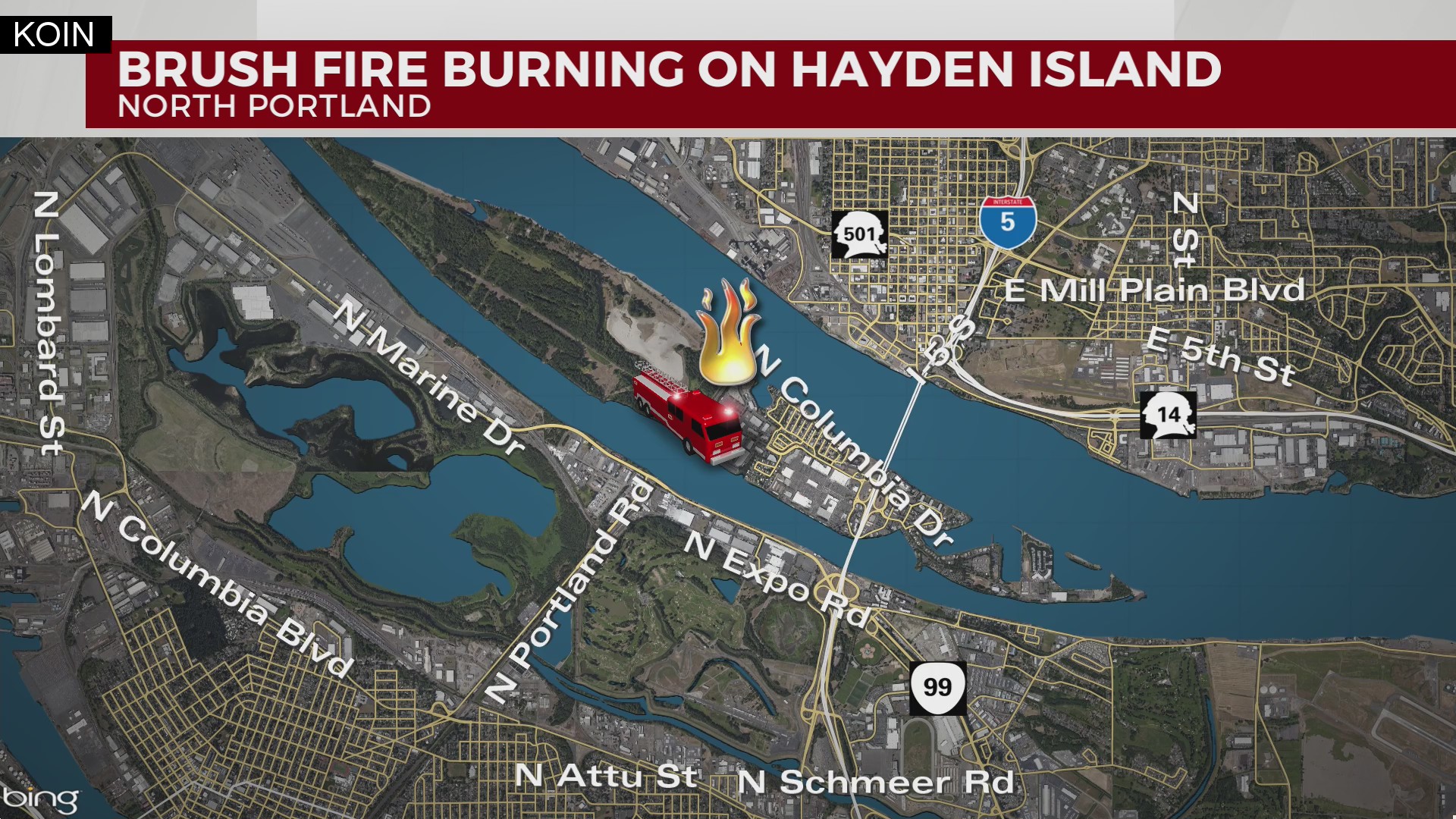 Brush fire burning on Hayden Island – KOIN.com