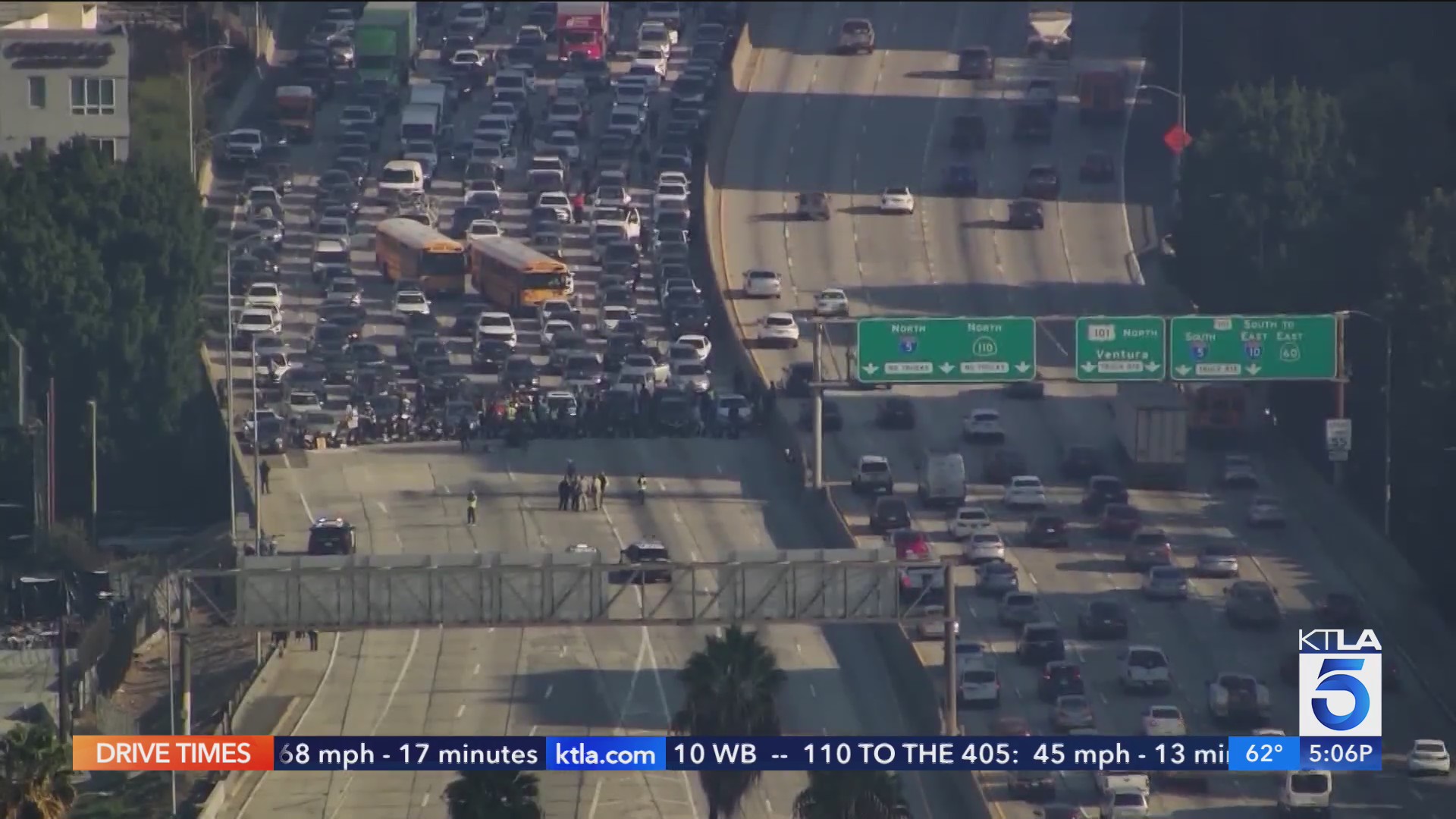 Protesters block 110 Freeway in downtown L.A. demanding cease-fire in ...
