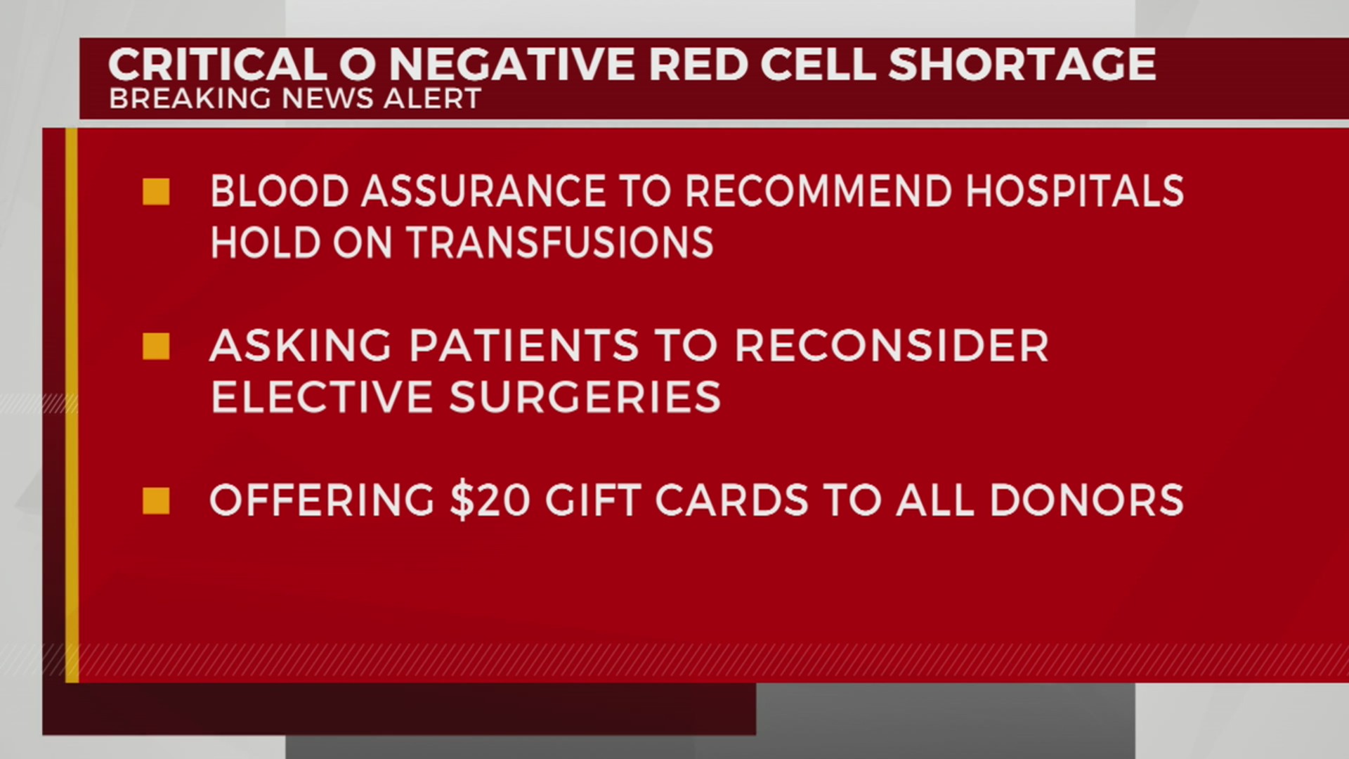 Critical O Negative red cell shortage – WKRN News 2