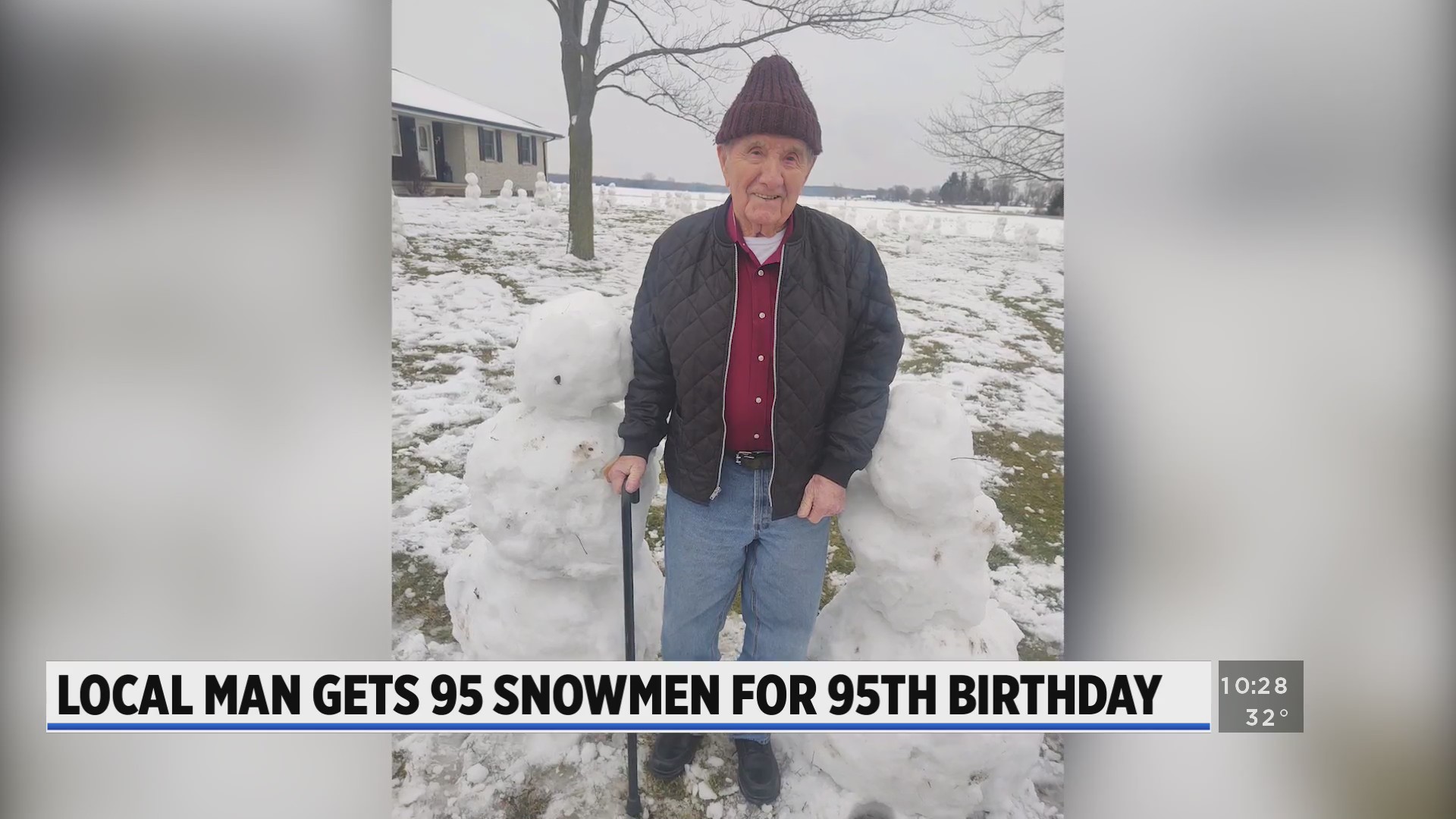 Lake Odessa man gets 95 snowmen for 95th birthday – WOODTV.com