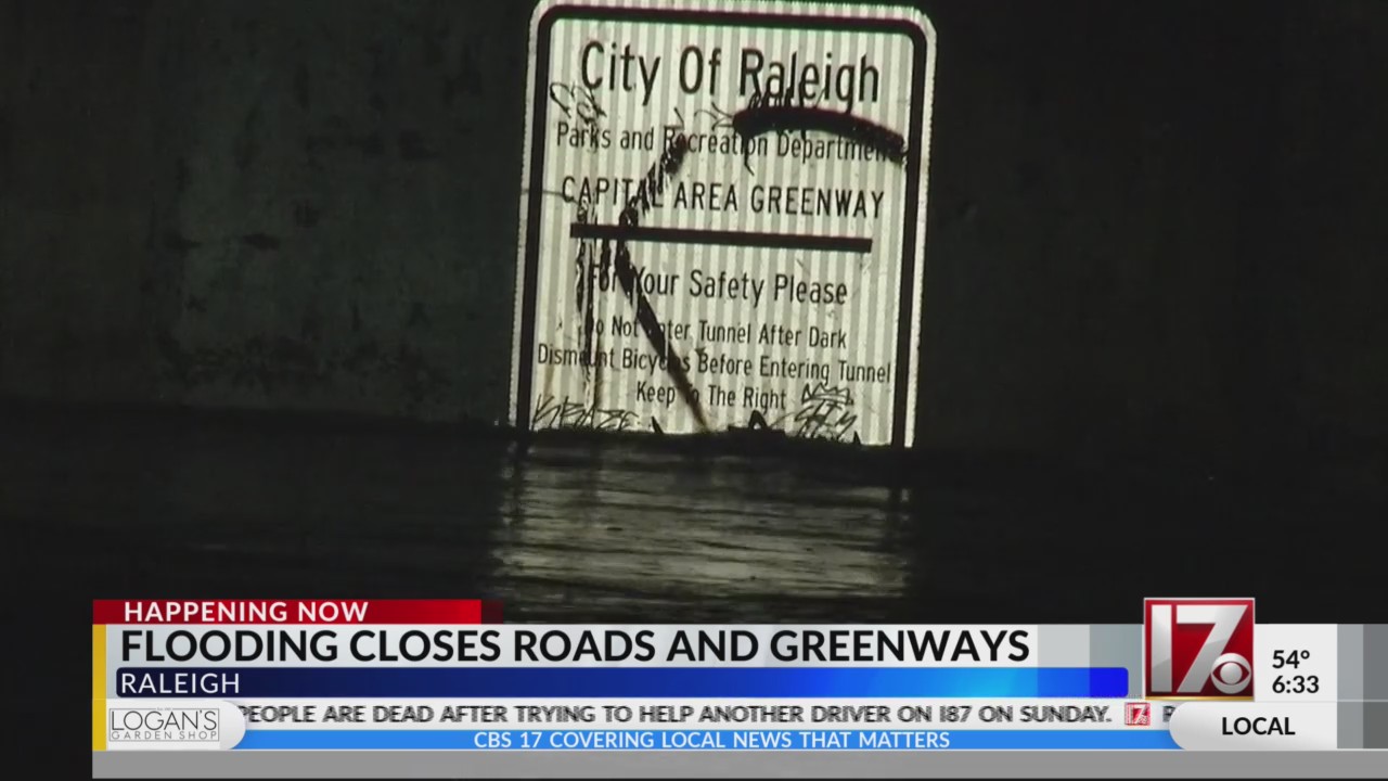 Sunday flooding closes roads and greenways in Raleigh – CBS17.com