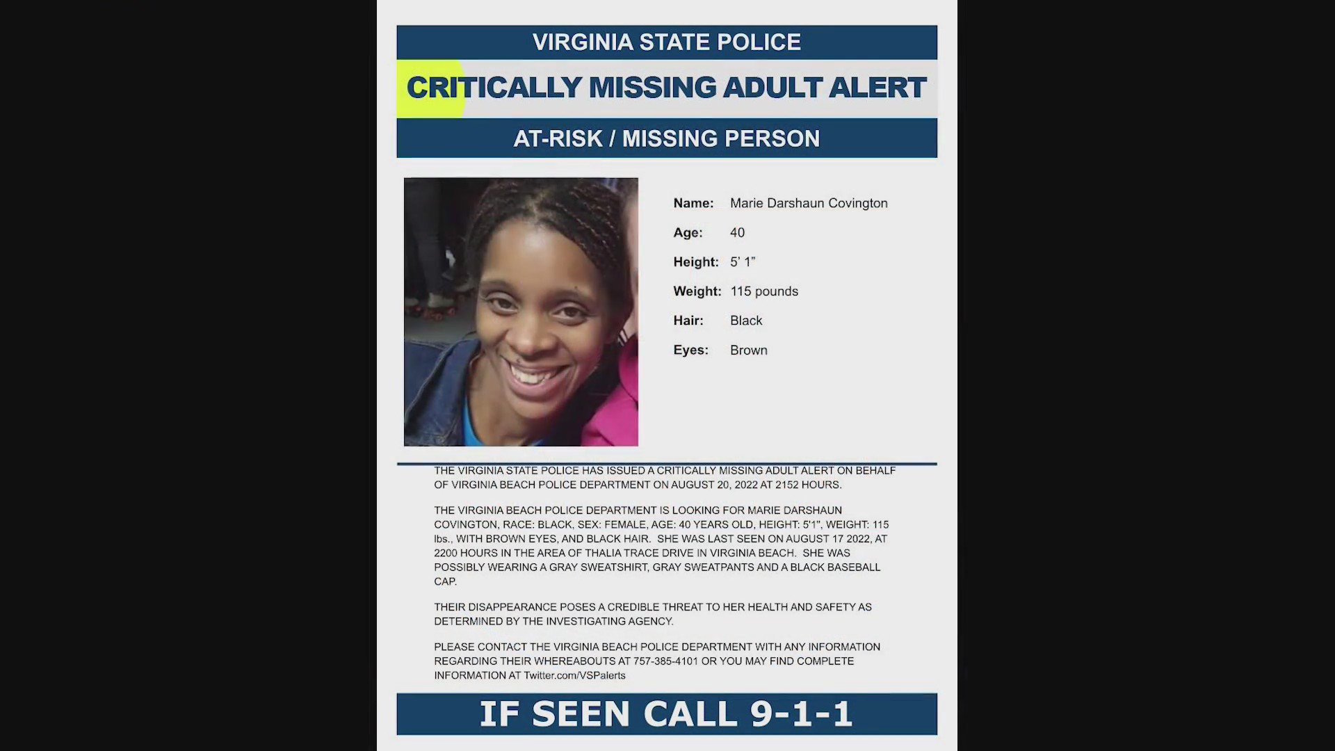 Critically Missing Adult Alert issued for a woman in Virginia Beach ...