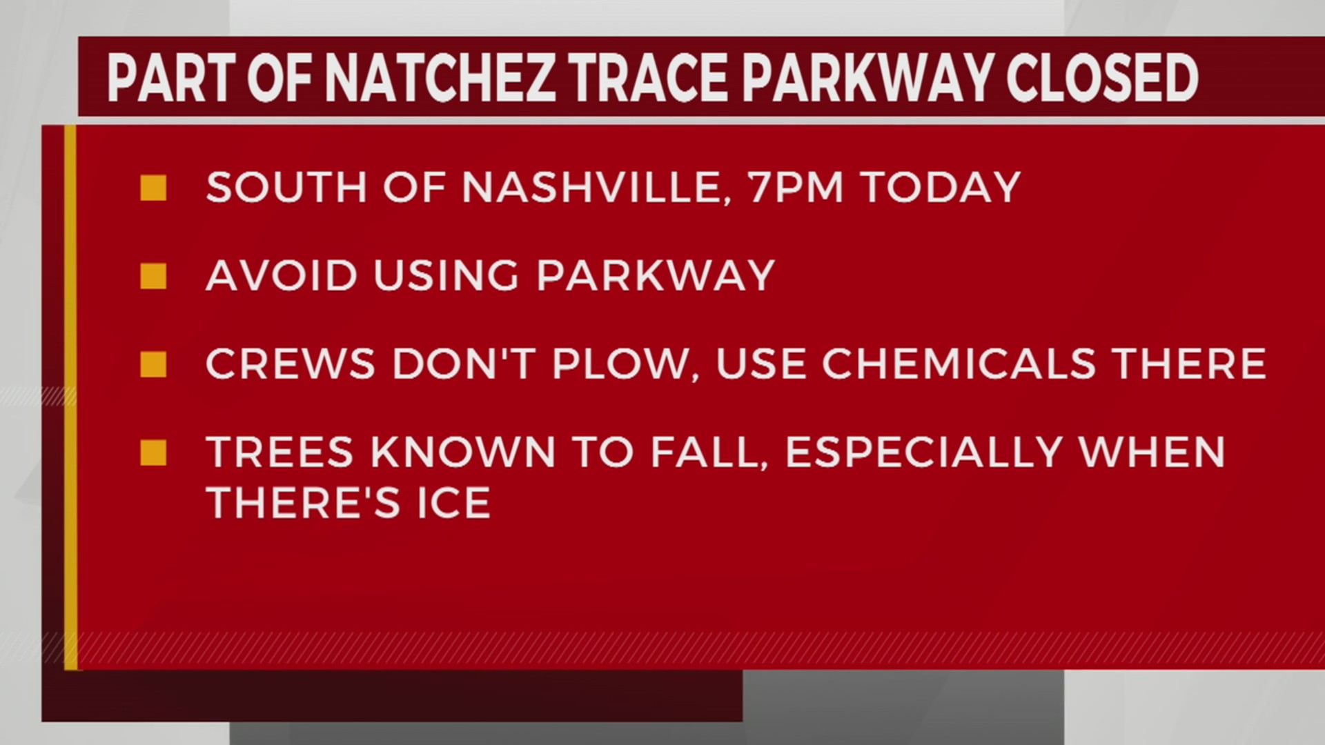 Sections of Natchez Trace Parkway to close ahead of winter weather ...