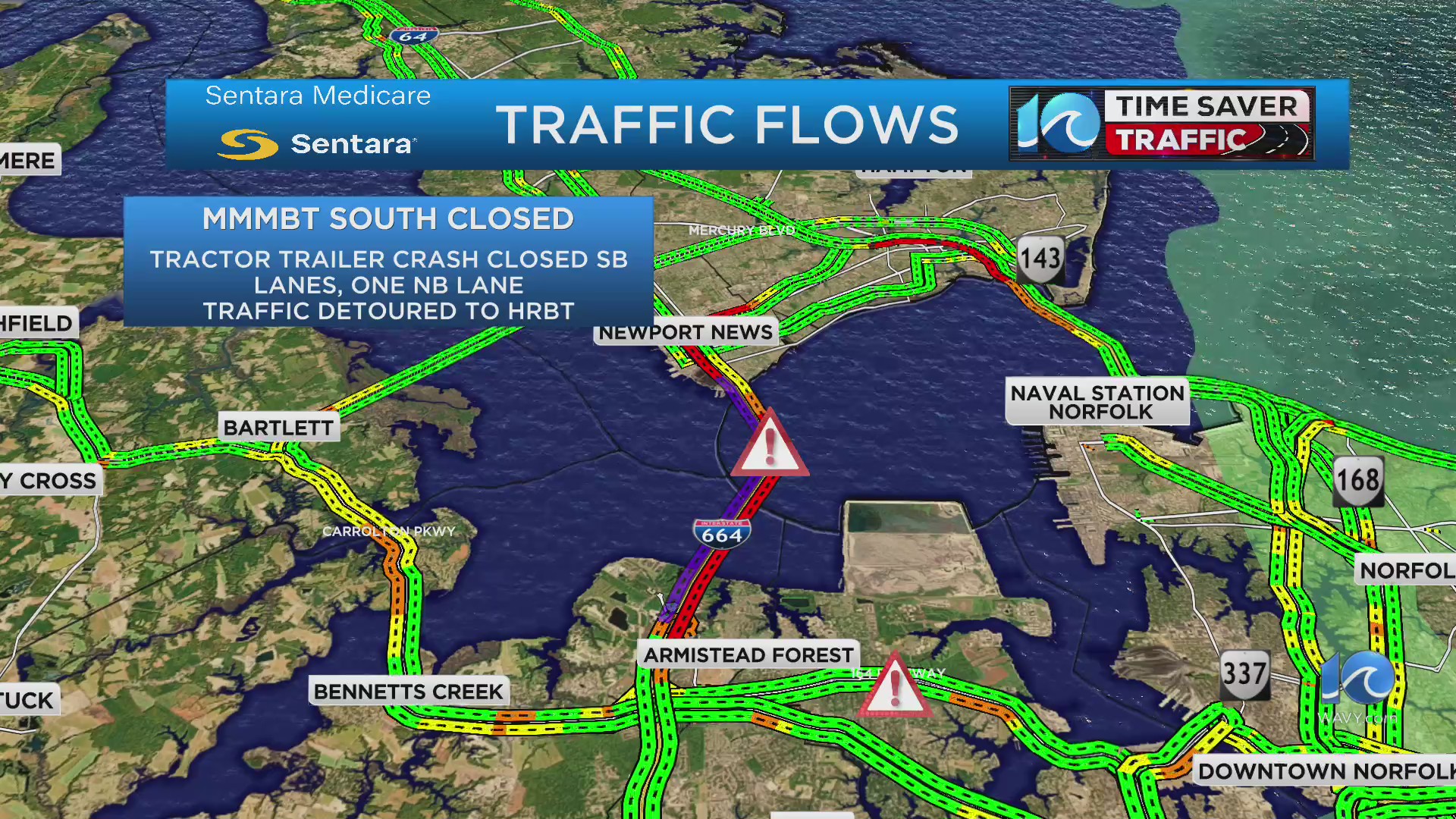 MMMBT north and southbound lanes closed due to tractor-trailer crash ...