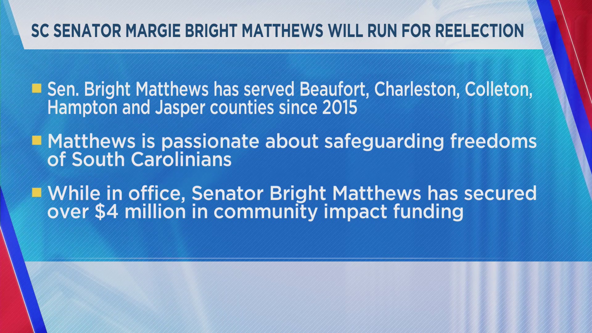 District 45 Senator Matthews announces run for reelection – WCBD News 2