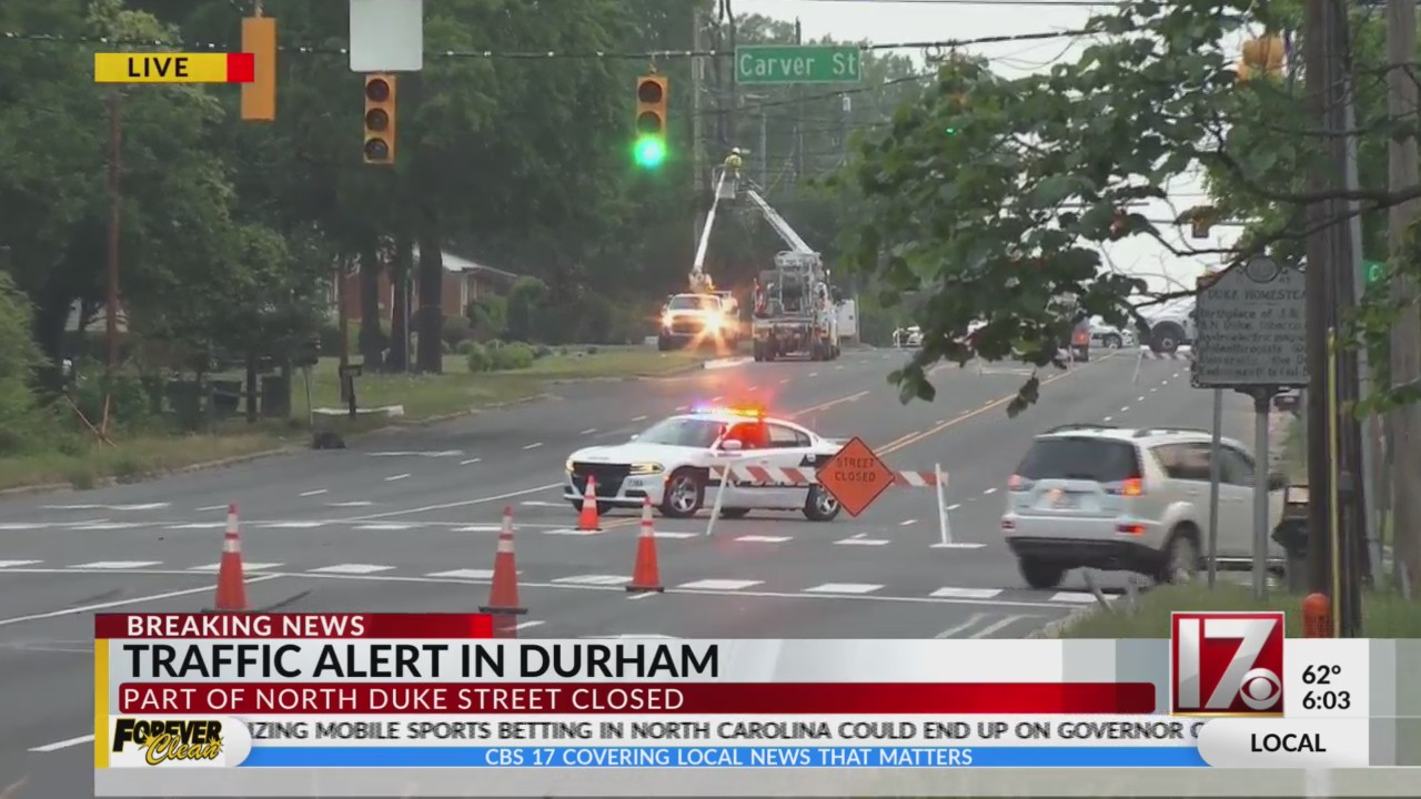 Accident downs power lines in Durham, closing down two blocks of N ...