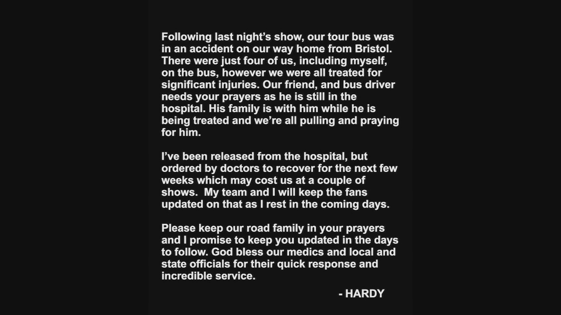 Musician HARDY treated for ‘significant injuries’ following tour bus ...