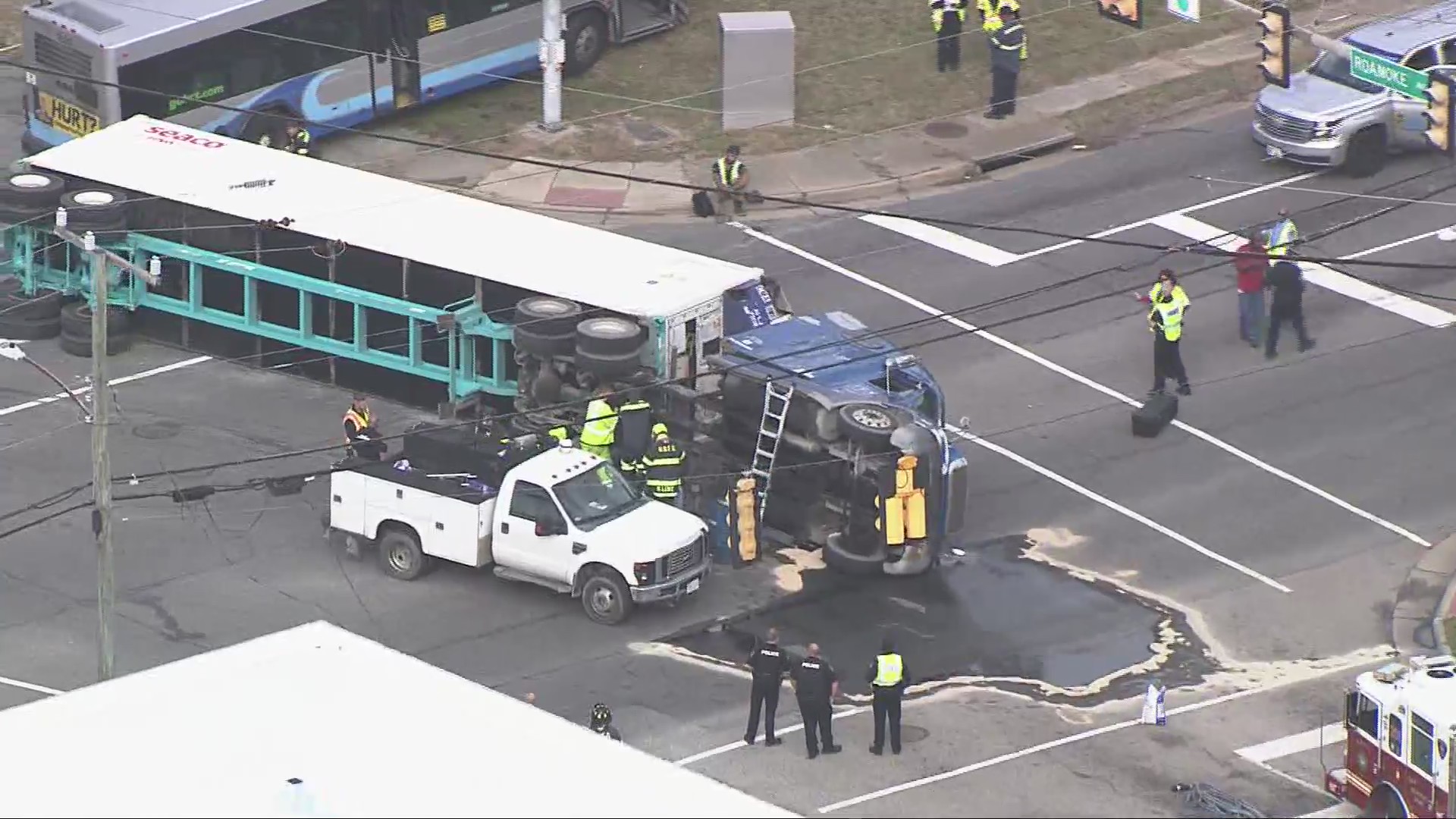 Chopper 10 video of incident involving tractor-trailer and HRT bus in ...