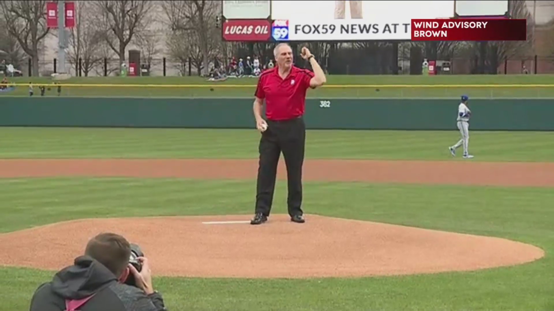 Brian Wilkes throws out the opening pitch at Victory Field – Fox 59