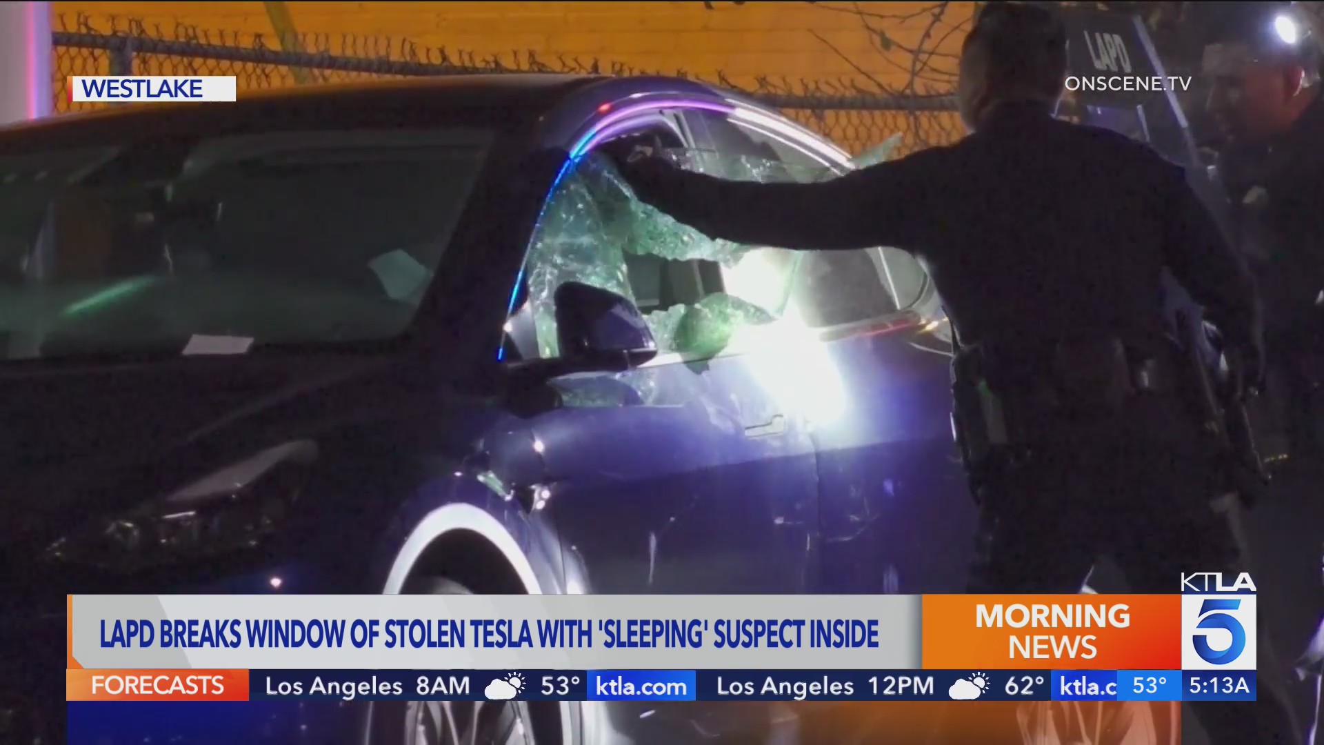 Police break window of stolen Tesla with ‘sleeping’ suspect inside – KTLA