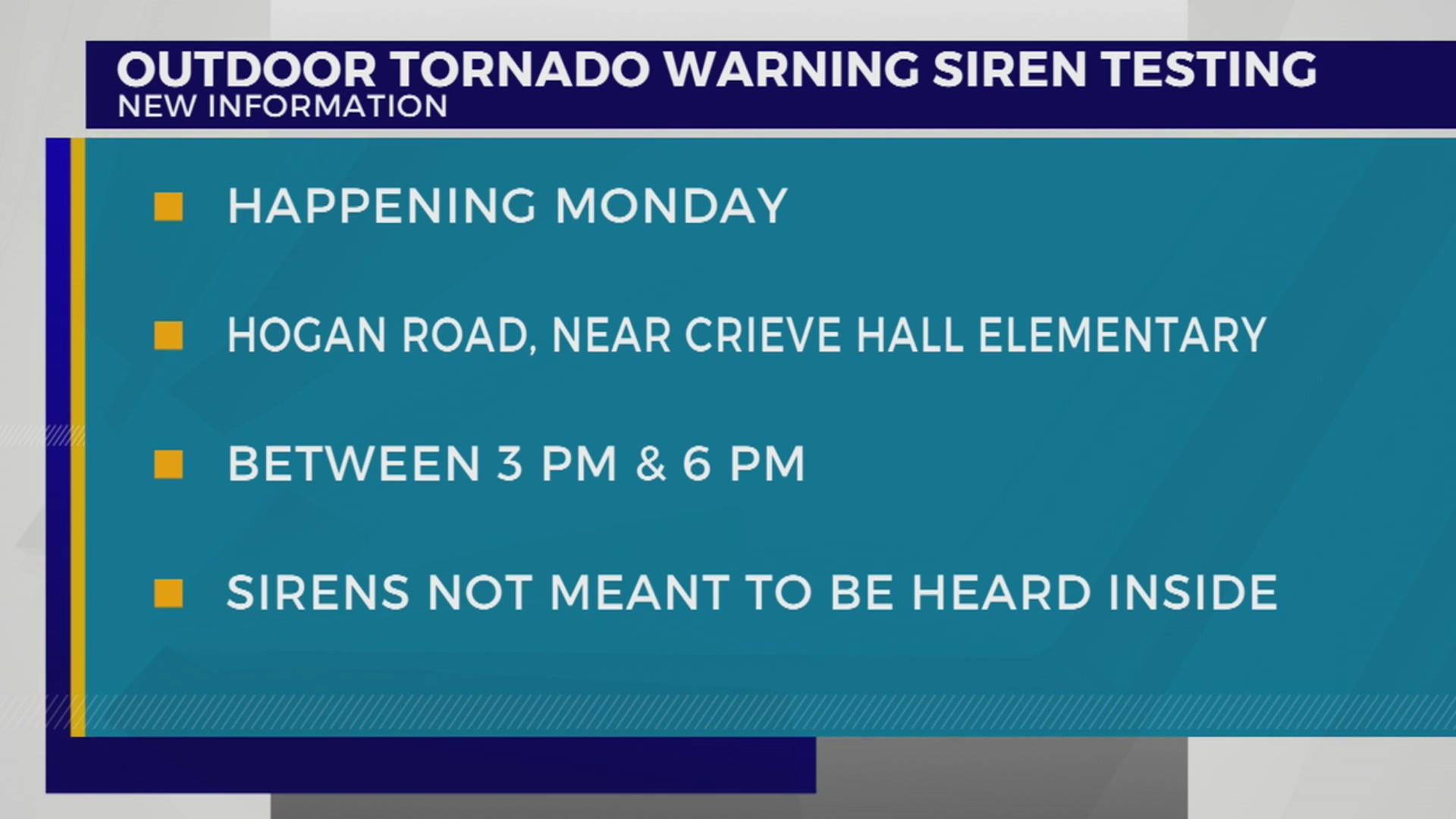 Outdoor tornado warning siren testing on Monday – WKRN News 2