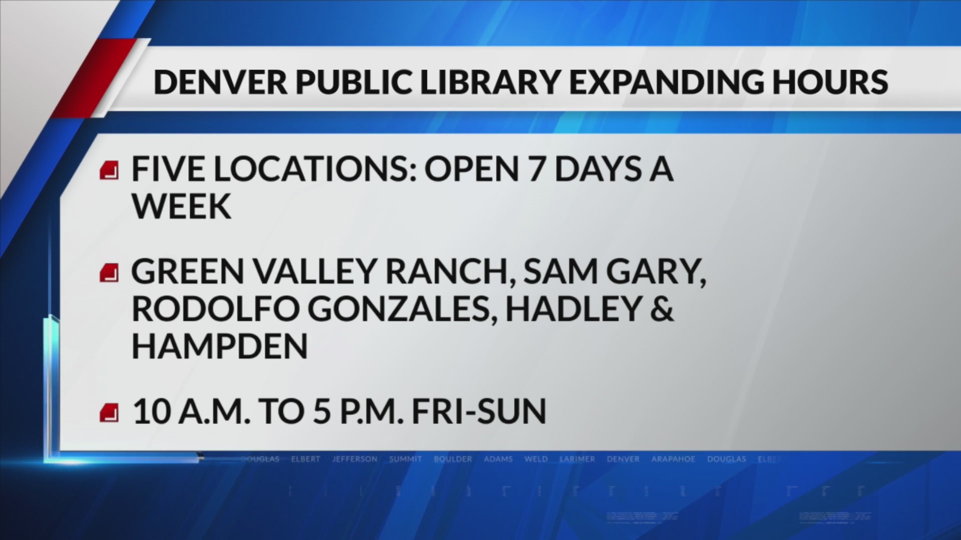 These Denver Public Library locations will be open 7 days a week ...