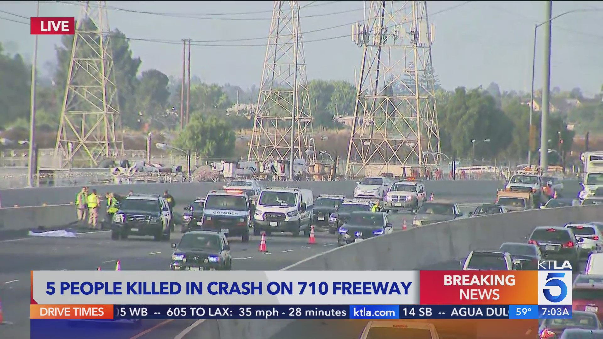 5 dead in solo-vehicle crash on 710 Freeway in Long Beach – KTLA
