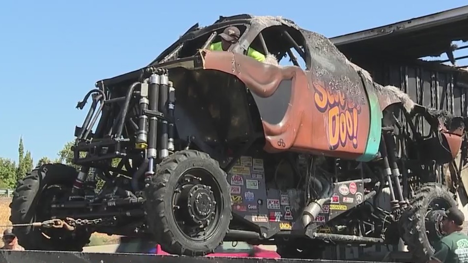 Trailer carrying touring Monster Jam trucks catches fire on Sacramento ...