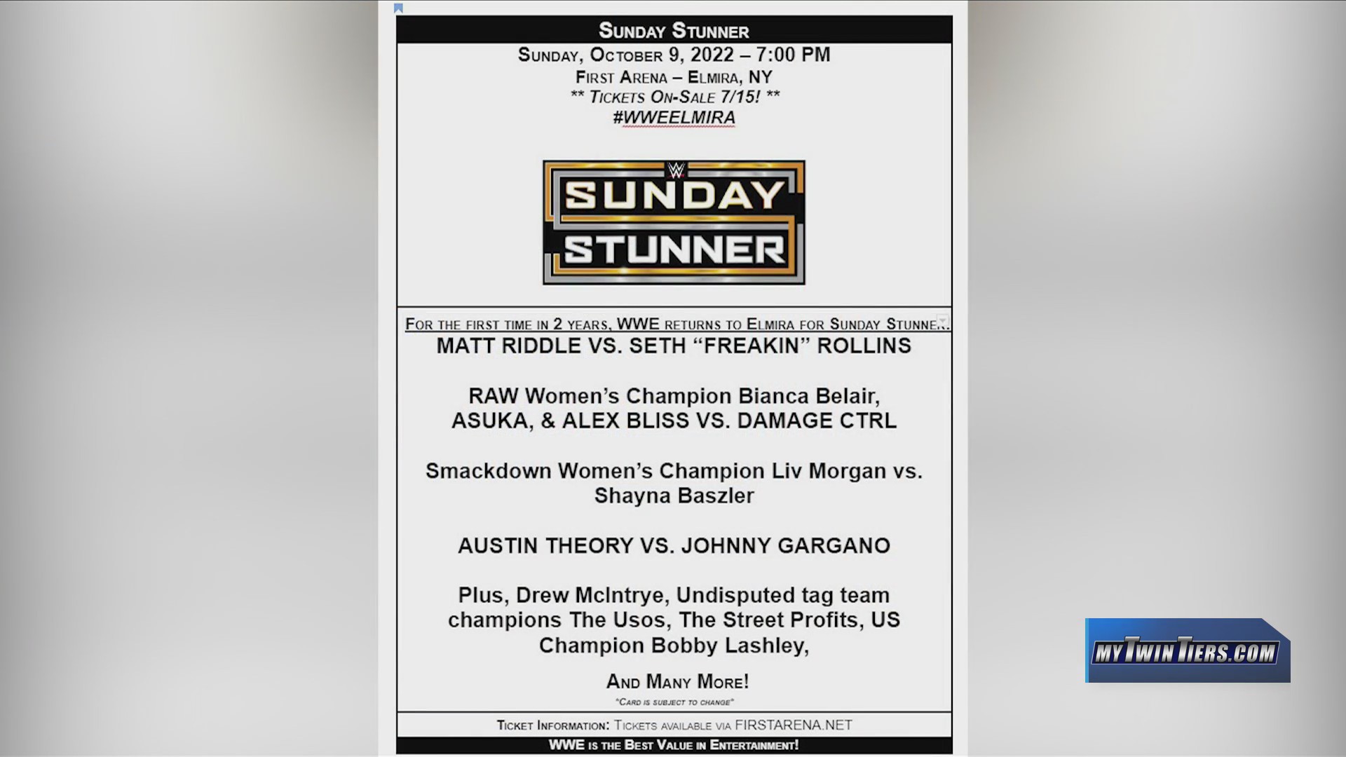 WWE Sunday Stunner Card revealed – WETM – MyTwinTiers.com