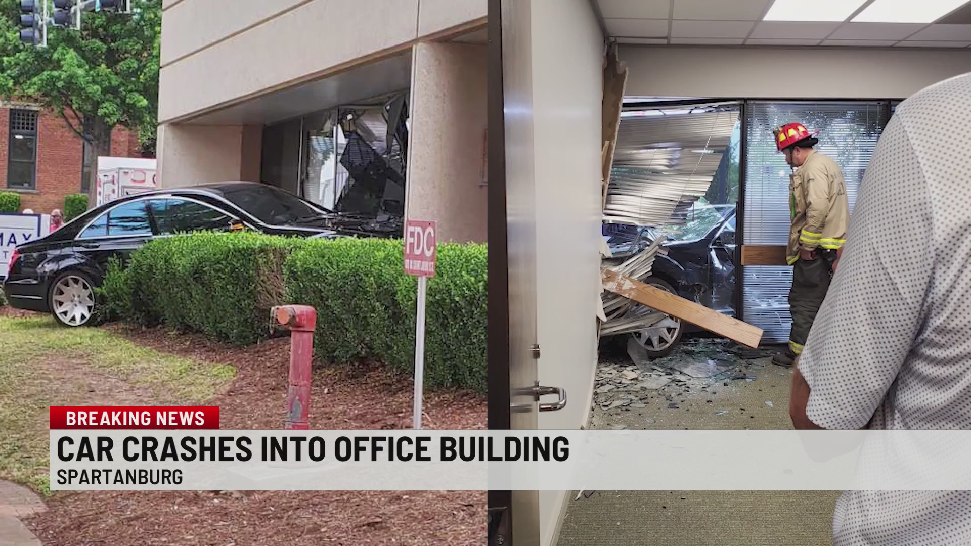 Car crashes into building in downtown Spartanburg – WSPA 7NEWS