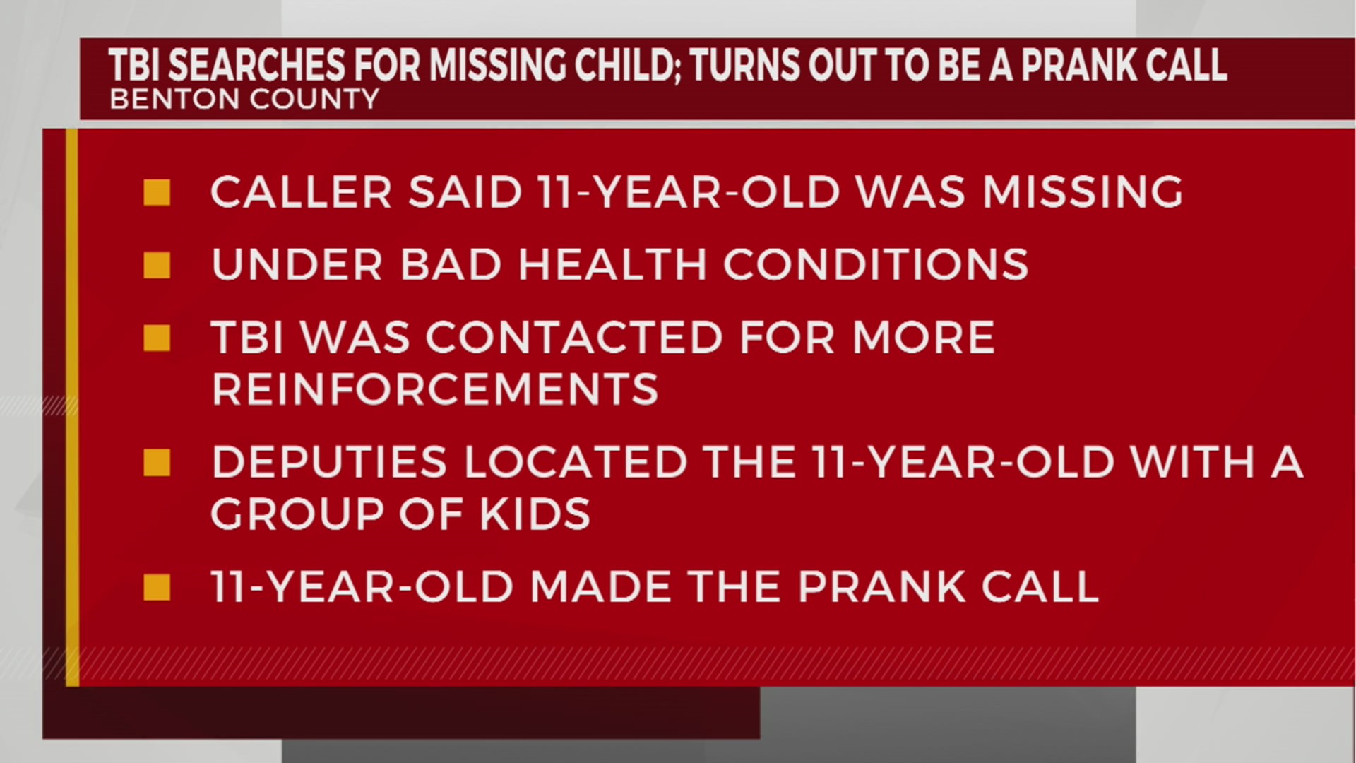 Missing child in Benton County turns out to be prank – WKRN News 2