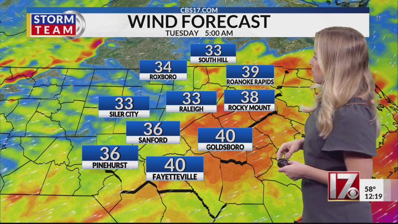 Rainy Monday, windy Tuesday ahead – CBS17.com