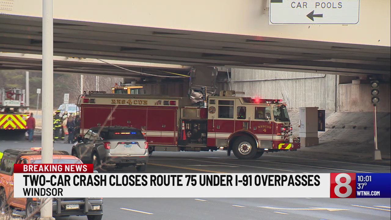 Two-car crash closes Route 75 under I-91 overpasses in Windsor – WTNH.com