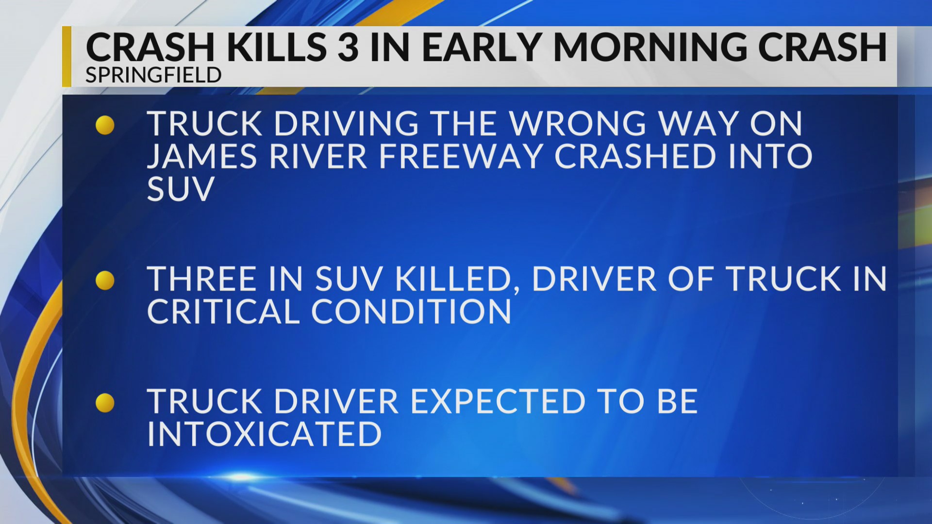 Three killed after wrong-way crash on James River Freeway – KOLR ...