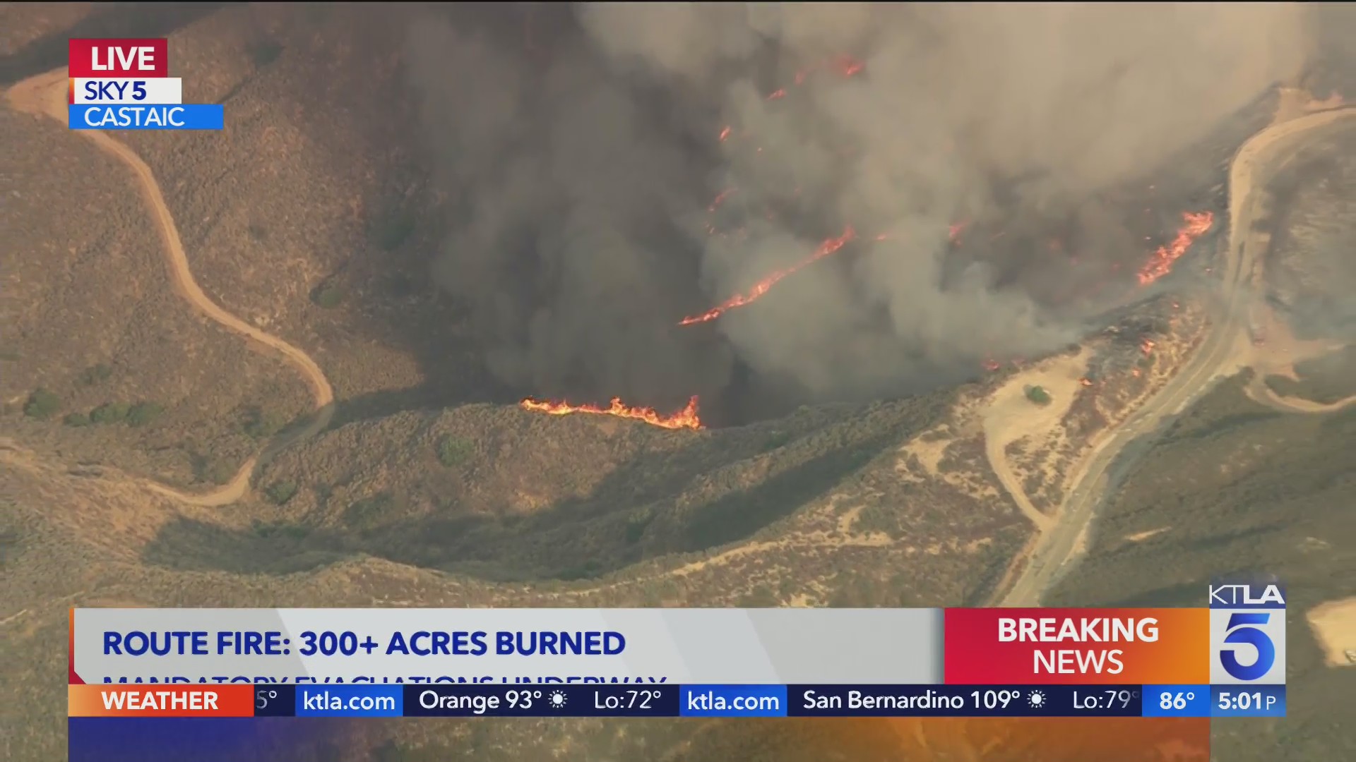 Brush fire explodes near Castaic, forces evacuations and closure of 5 ...