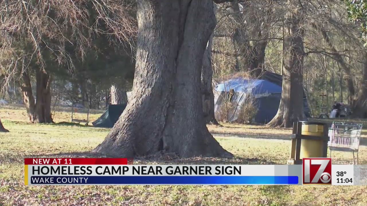 Homeless seen camping near Welcome to Garner sign – CBS17.com