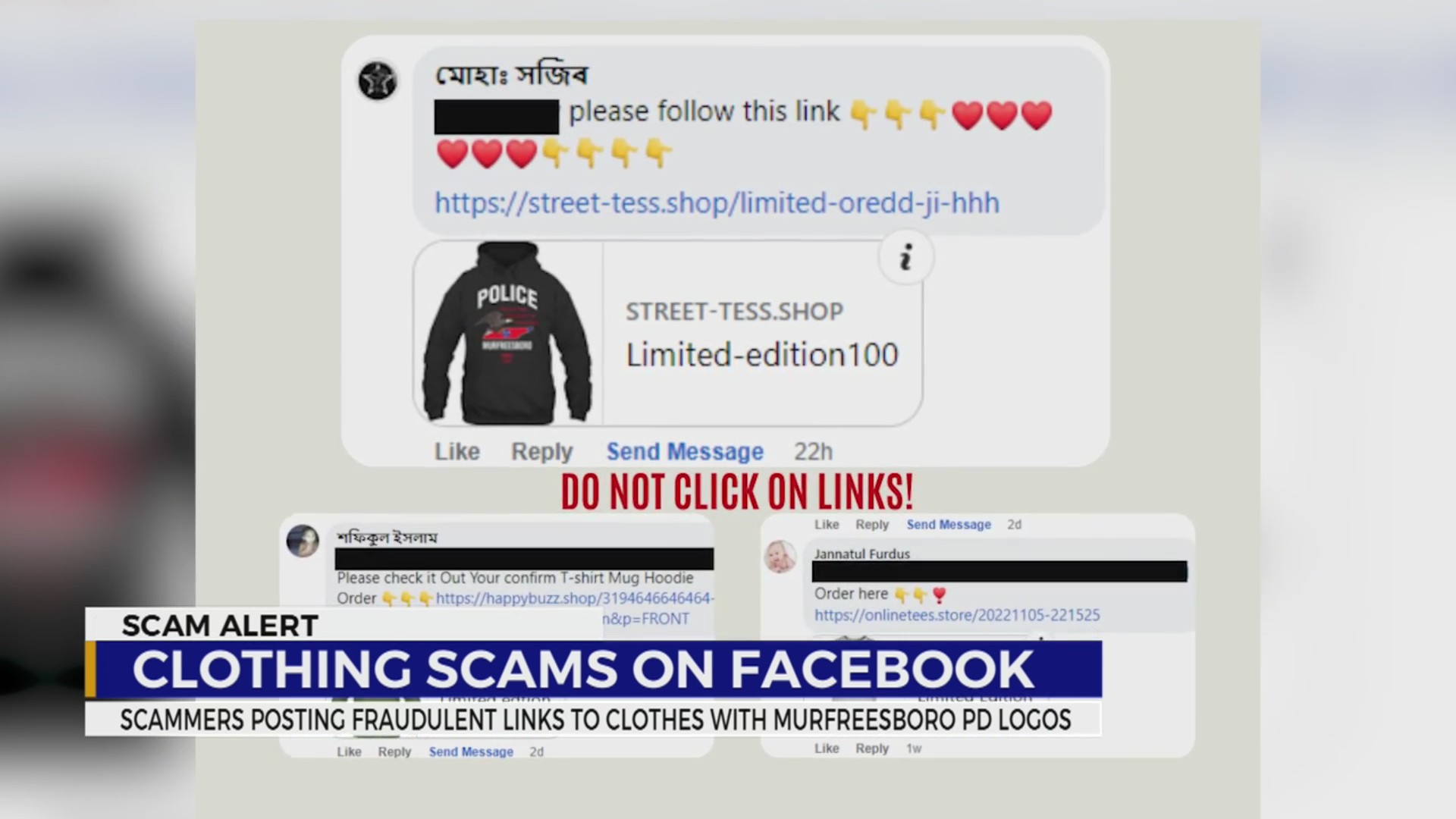 Scammers posting fraudulent links to clothes with Murfreesboro PD logos ...