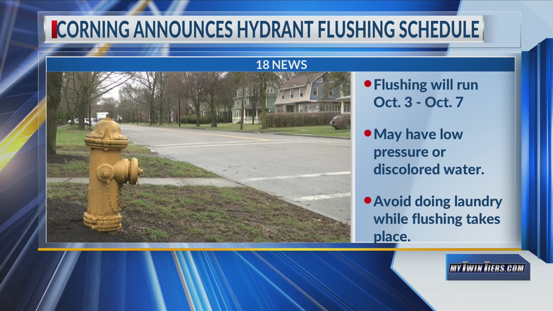 Corning announces fall hydrant flushing dates – WETM – MyTwinTiers.com