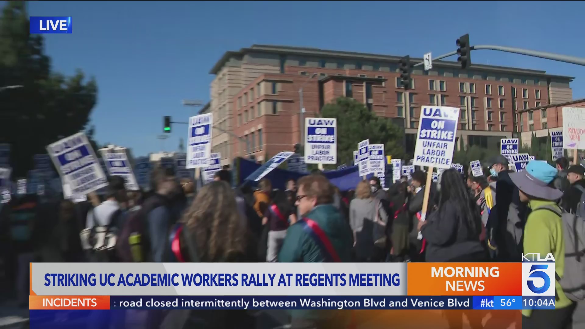 UC academic workers strike outside regents meeting on UCLA campus – KTLA