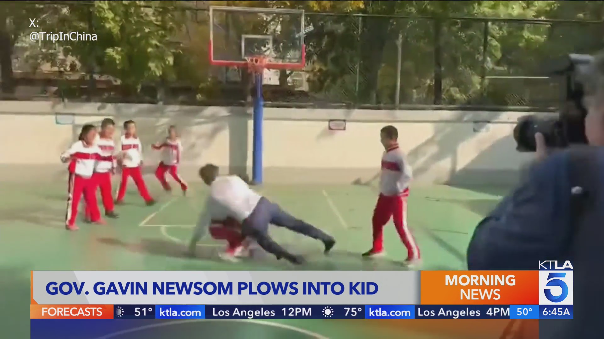 California Gov. Gavin Newsom plows into child while playing basketball ...