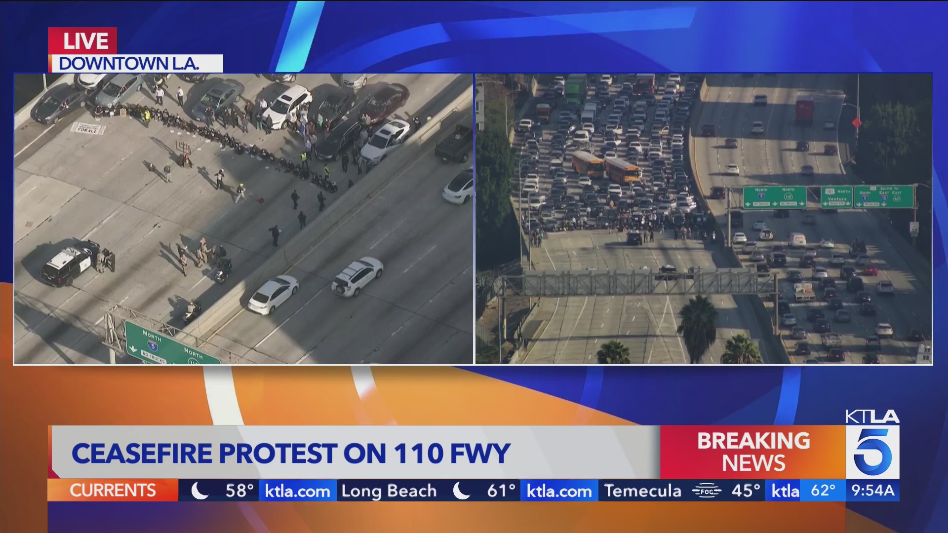 Breaking News: Anti-war protesters block freeway in downtown L.A. – KTLA