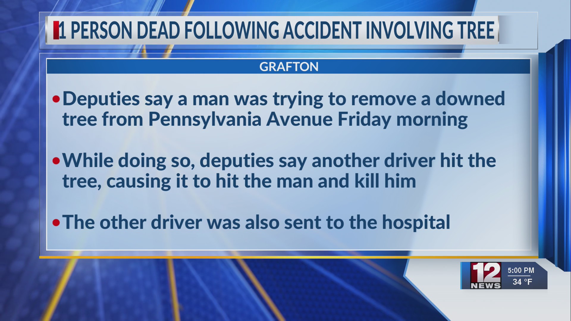 One Person Dead Following Accident Involving Tree