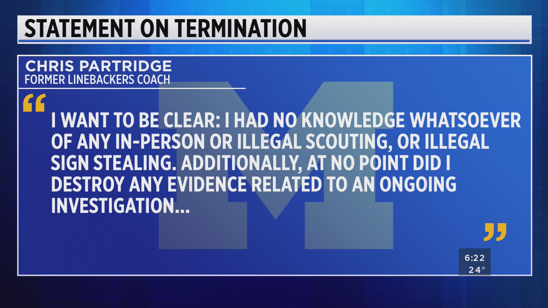 Fired Michigan assistant coach Chris Partridge says he had no knowledge ...