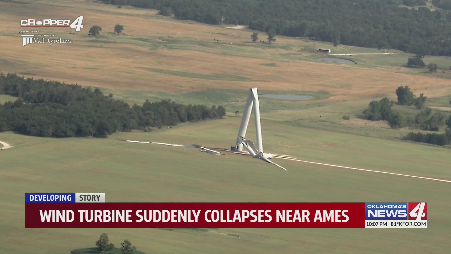 Wind turbine suddenly collapses near Ames – KFOR.com Oklahoma City