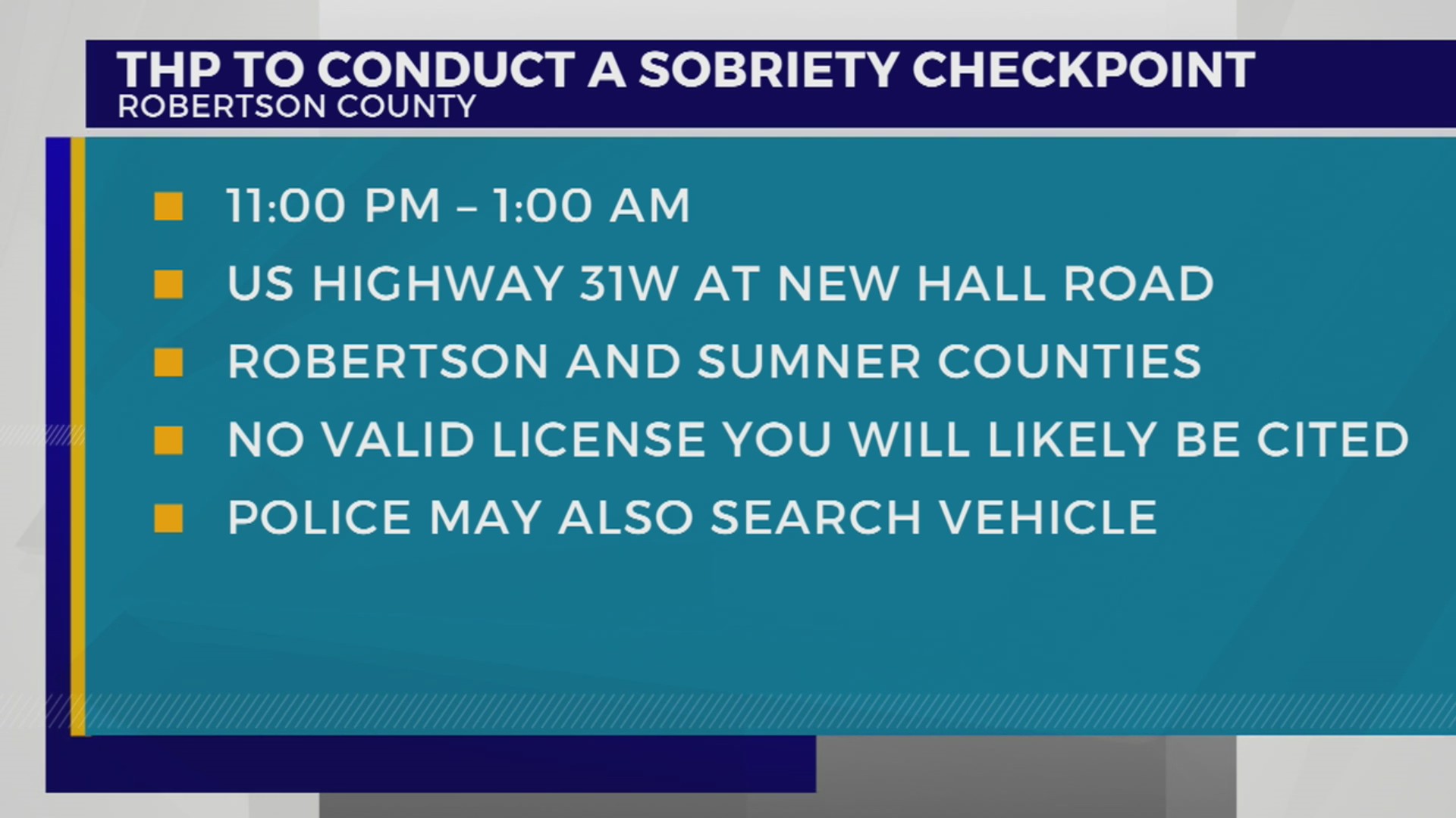 THP conducting sobriety checkpoint overnight – WKRN News 2