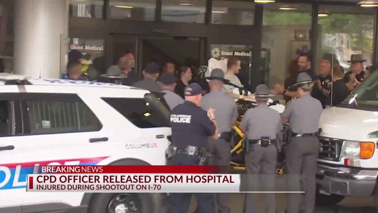 Shot in I-70 robbery chase, Columbus officer is now leaving hospital ...